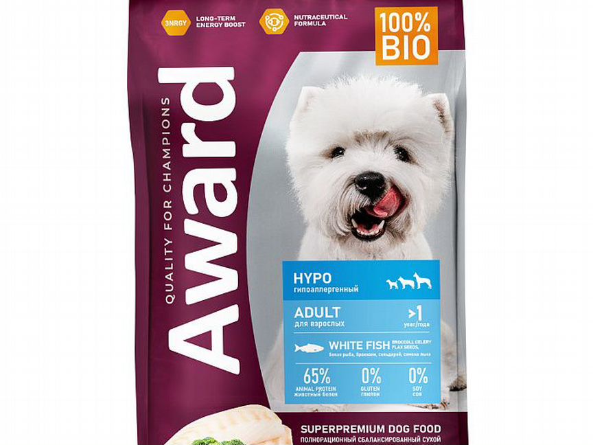 Award сухой корм для собак с белой рыбой, 2 кг