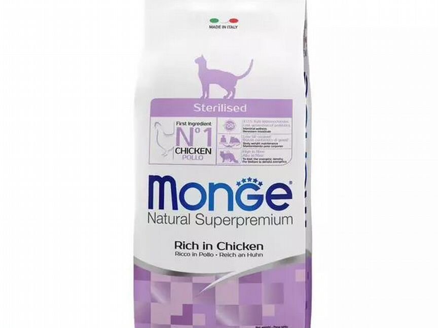 Корм д/кошек стерилизованных Monge курица 10кг