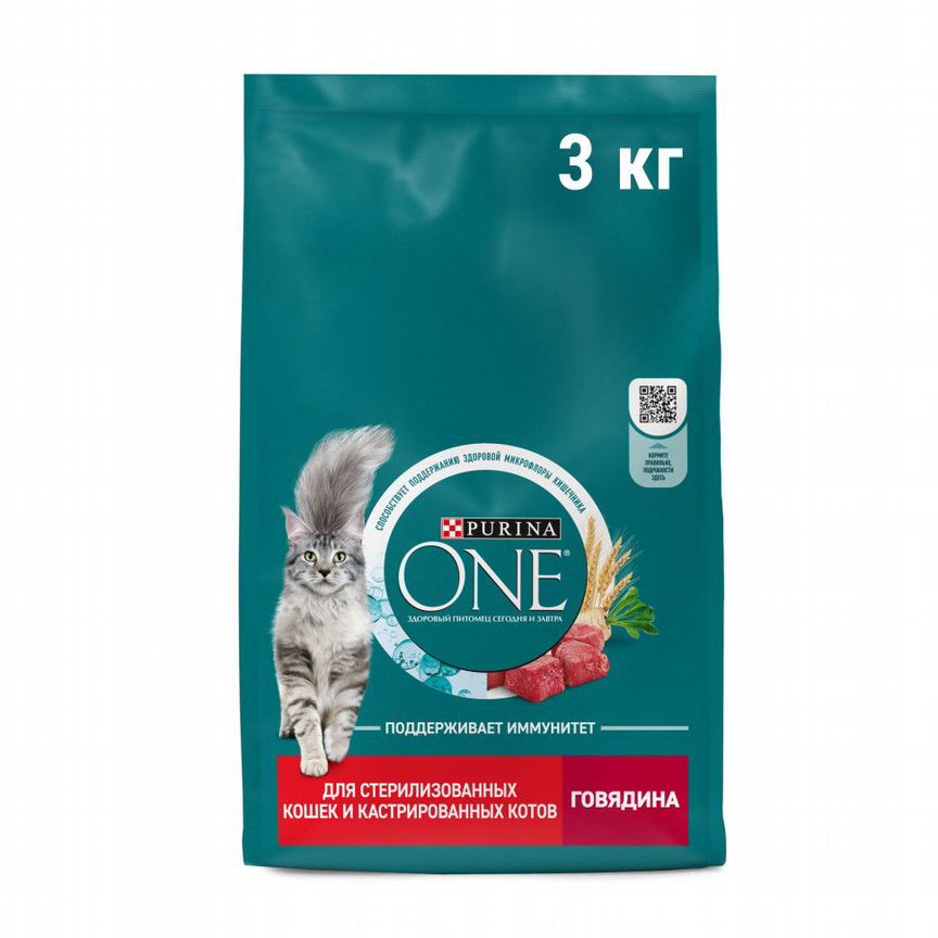 Purina ONE для кошек, с говядиной, пшеном, 3 кг