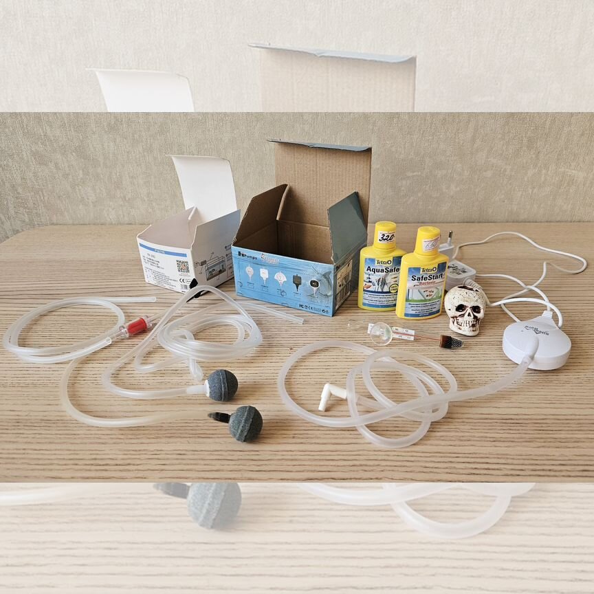 Аквариумный компрессор, фильтр, грунт и т.д