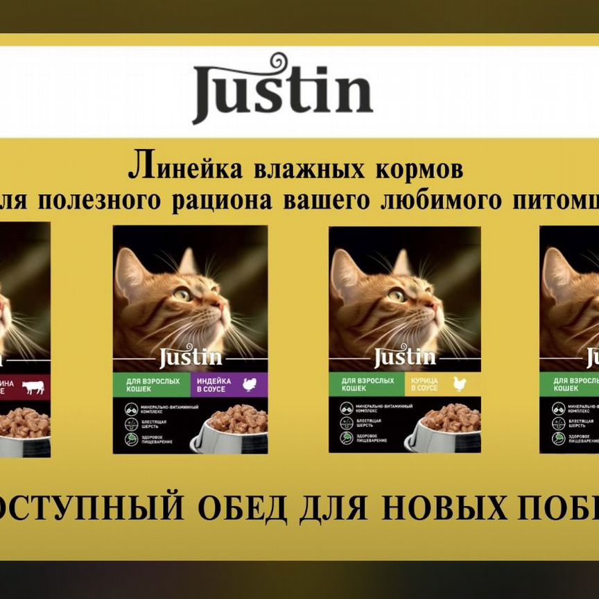 Justin Корм для кошек влажный 28шт по 75г паучи