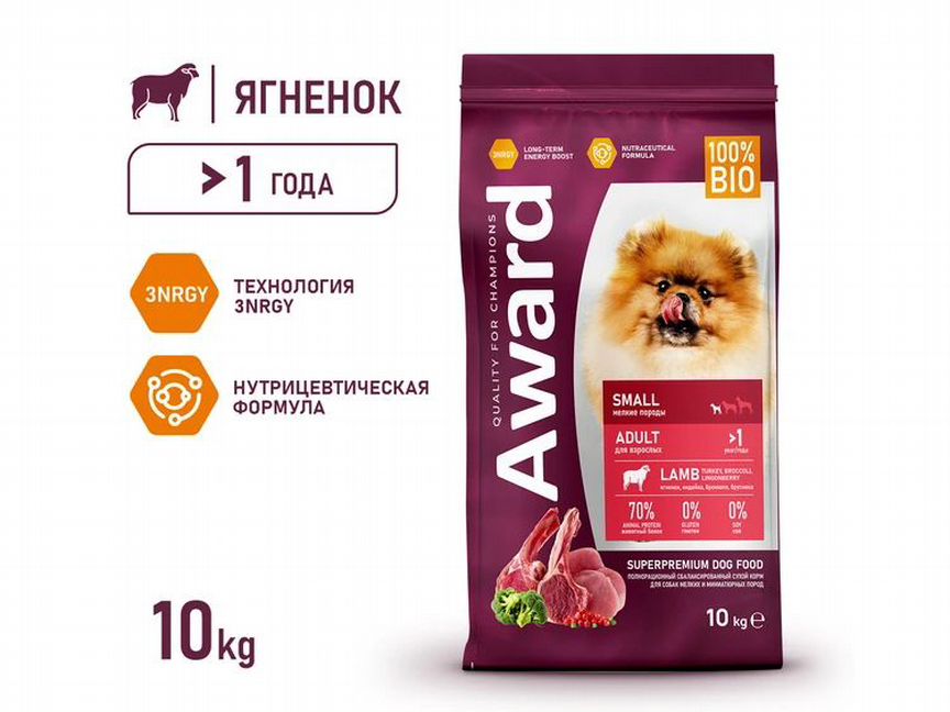 Корм Award д/собак мелких и миниатюрных пород 10кг