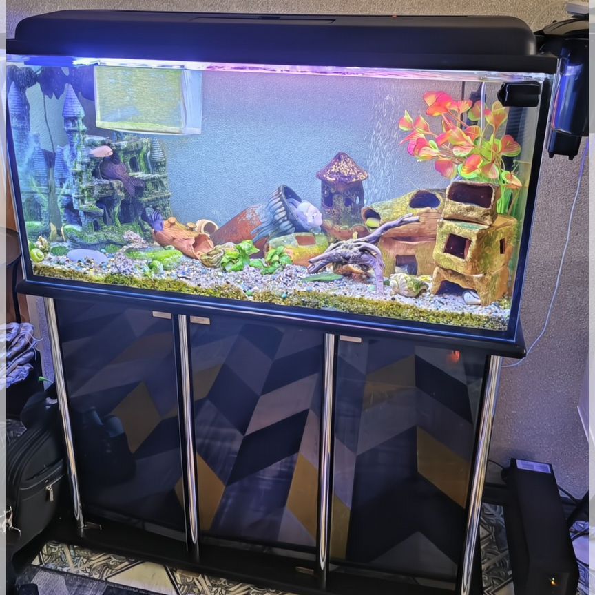 Аквариум на 150 литров, с рыбками и оборудованием