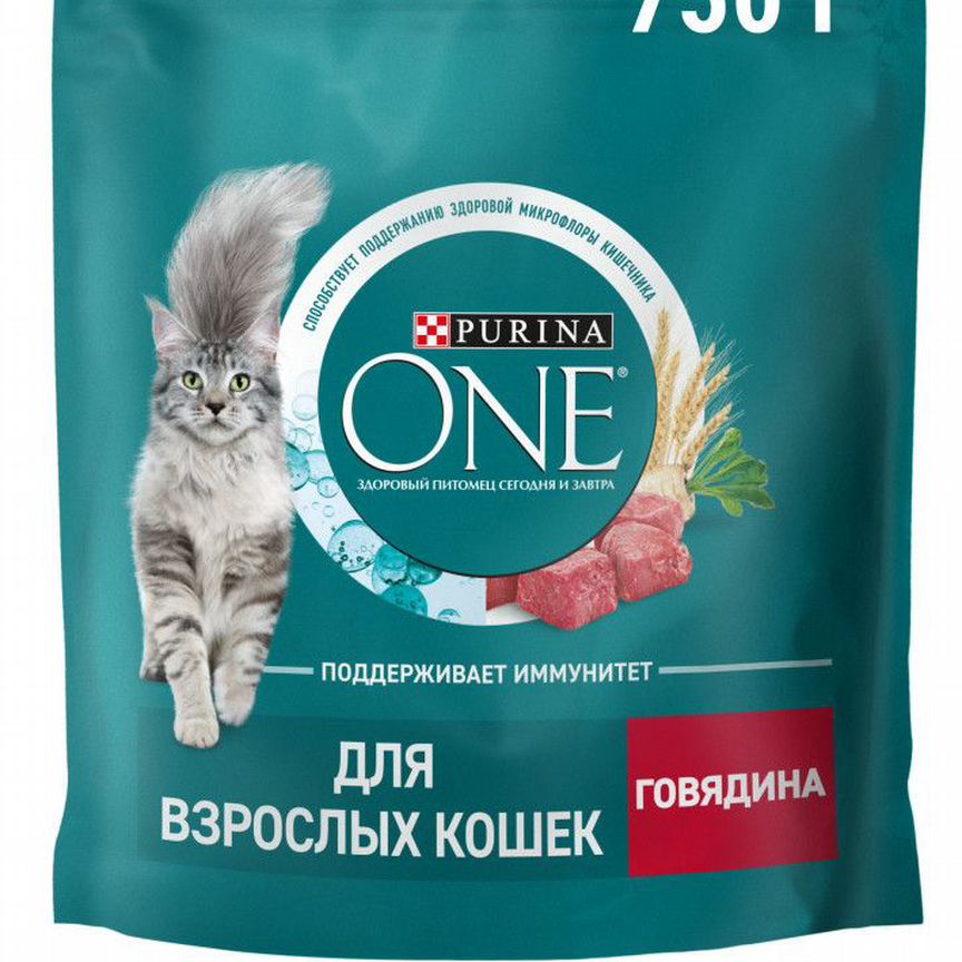 Purina ONE для кошек, с говядиной, пшеном, 0,75 кг
