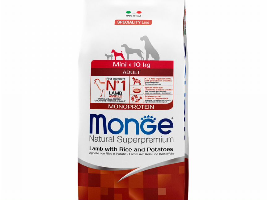 Корм для собак monge с ягненком и рисом 7,5 кг