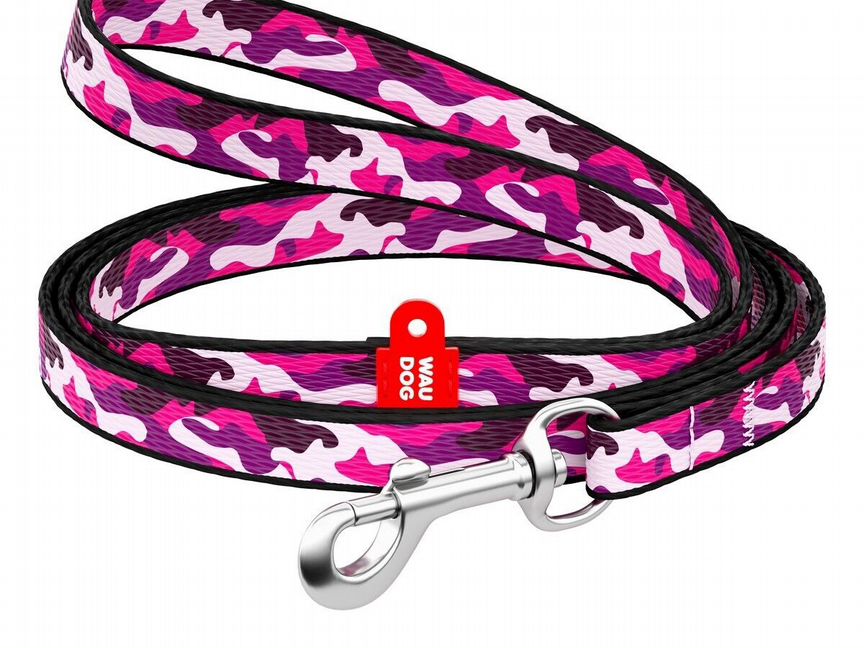 Поводок waudog Nylon с рисункомРозовый камо(ширина