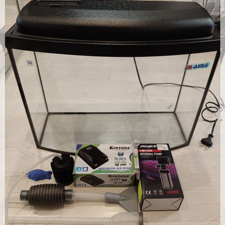 Аквариум, компрессор, фильтр, аэратор, сифон