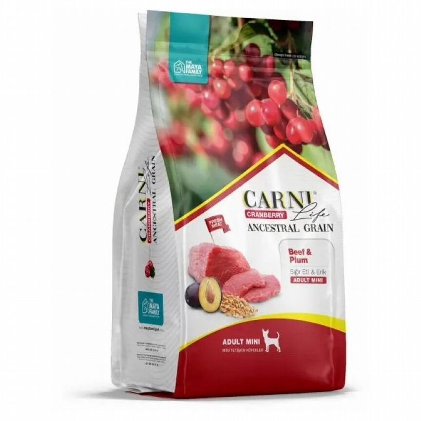 Сухой корм carni Life Mini для взрослых собак мелких пород с говядиной, черносливом и клюквой