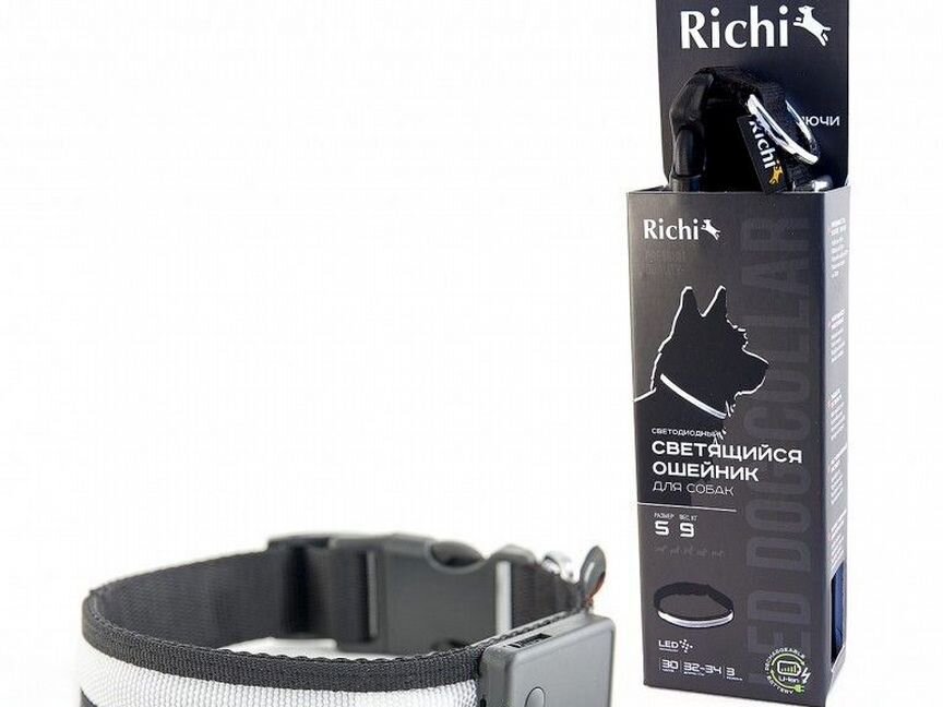 2014 Ошейник richi USB 32-34см (S) черный со светя