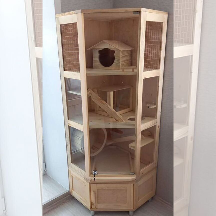 Клетка витрина для шиншиллы угловая