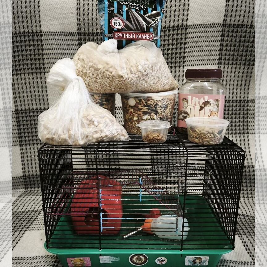 Клетка, наполнитель и корм для хомяка