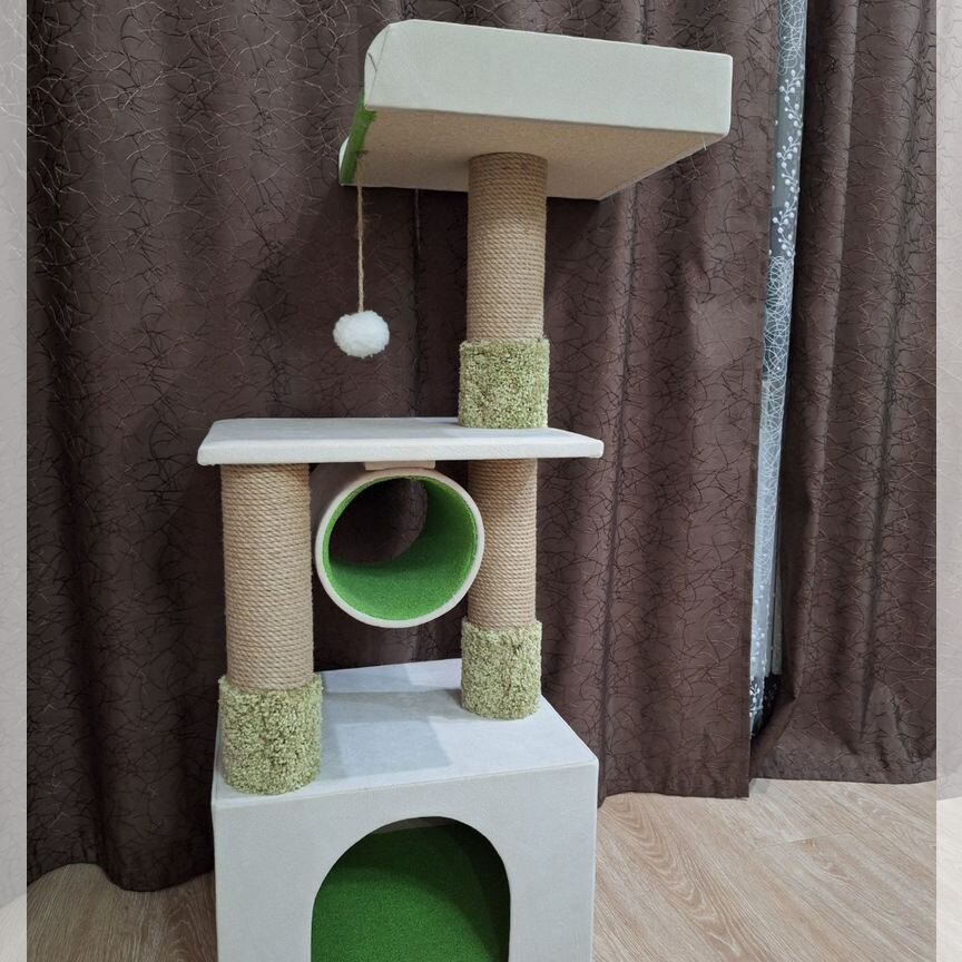 Когтеточка домик для кошки "барсик с трубой"