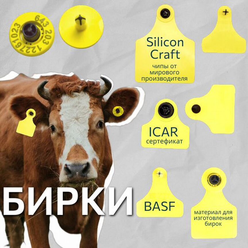 Ушные бирки для животных, крс, мрс, HDX, FDX