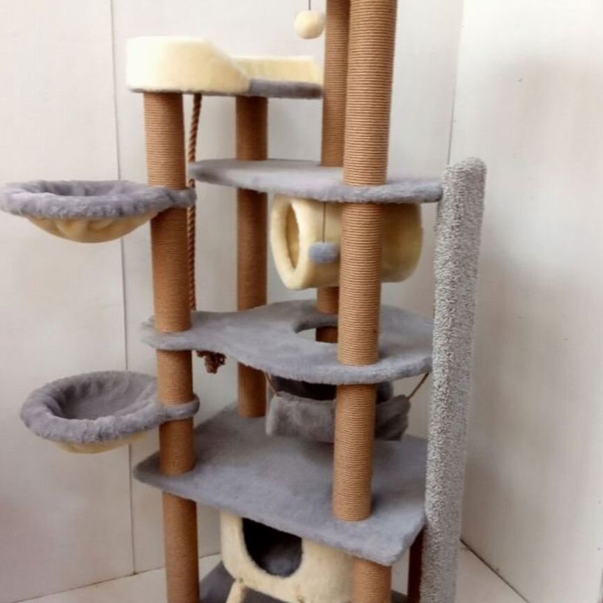 Классный Когтеточка комплекс "неон" многоуровневый большой высота 205 см серый шампань от производит