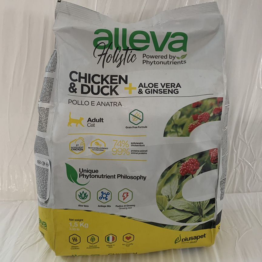 Alleva Корм для кошек с курицей и уткой 1,5 кг