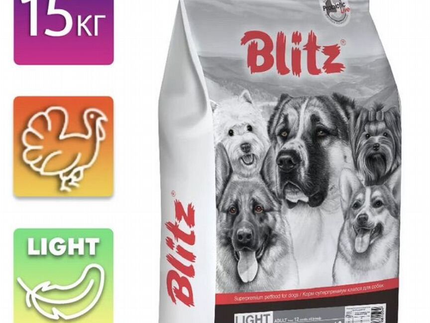 Корм для собак Blitz Sensitive light adult dog