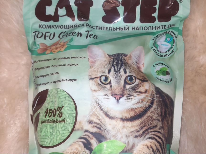 Наполнитель комкующийся 4 л. Cat step зелёный чай