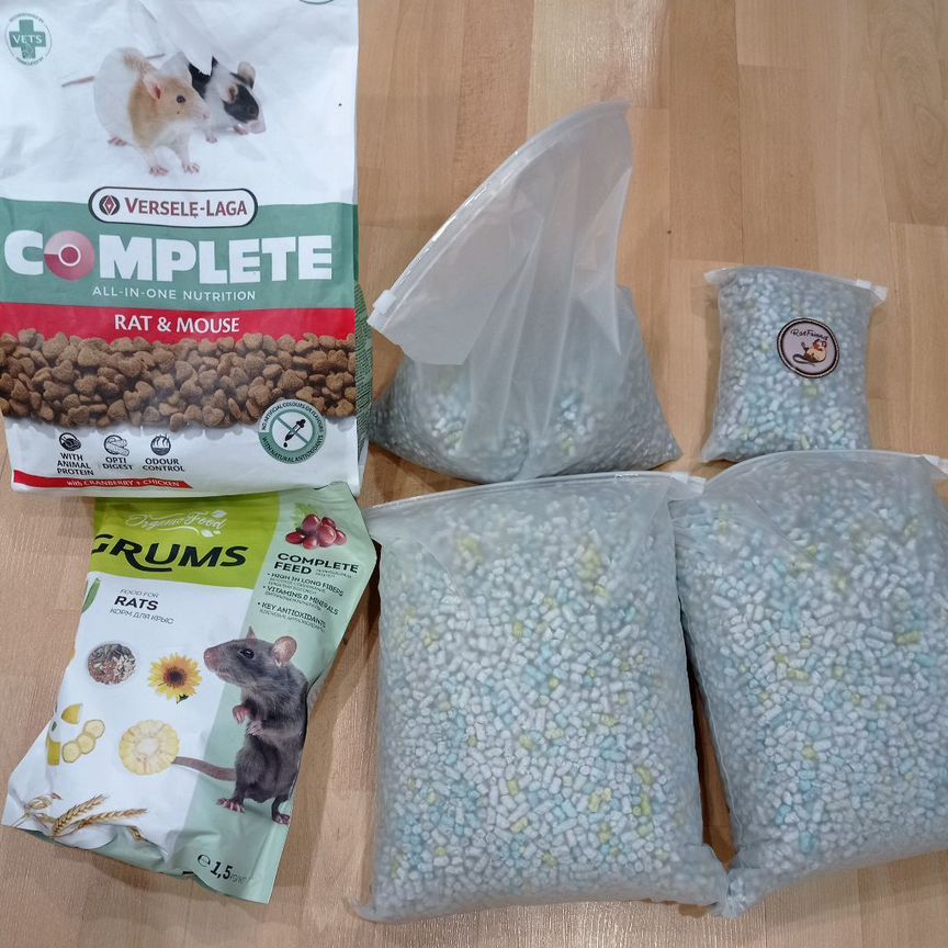 Целлюлозный наполнитель для грызунов и корм