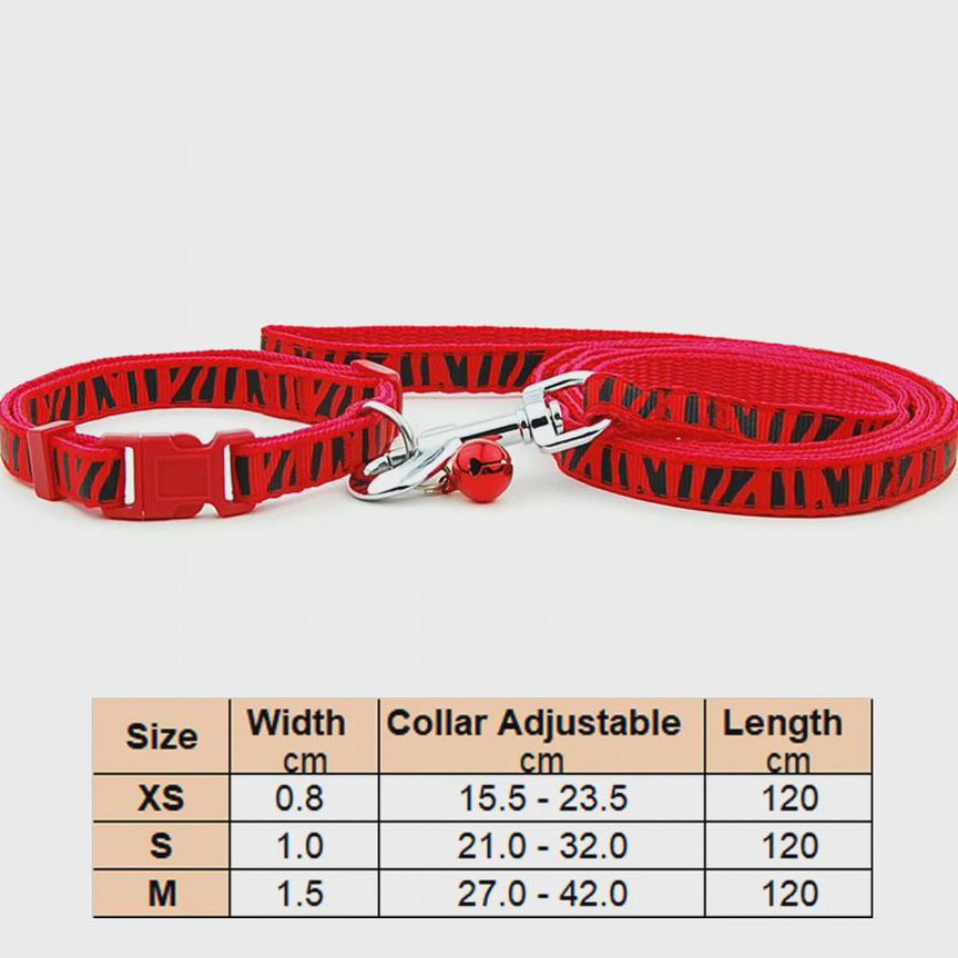 Регулируемый ошейник с поводком hand-IN-hand для щенков Красный, S weight 3 to 5kg, Red Zebra