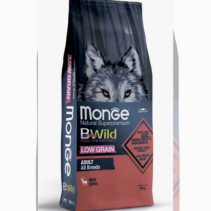 Корм д/соб Monge BWild Low Grain Adult (Олень) 12кг