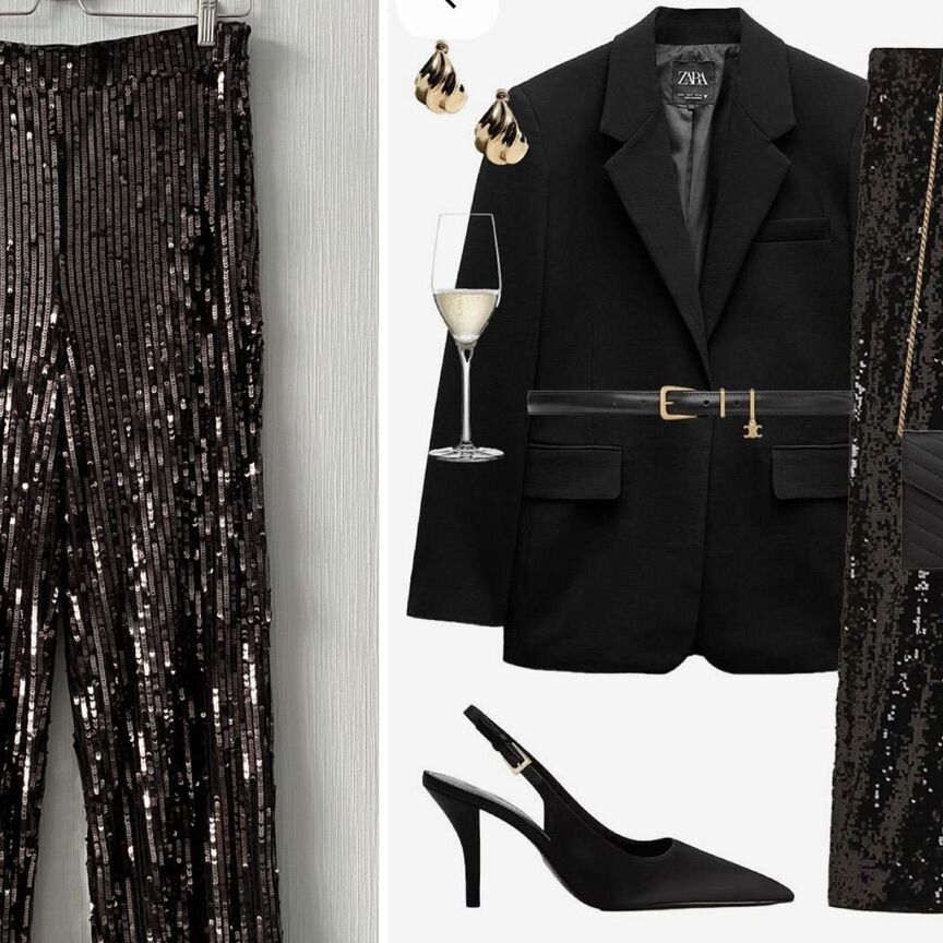 Черные брюки в пайетках