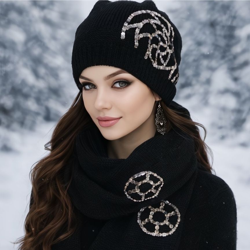 Шапка с шарфом женская